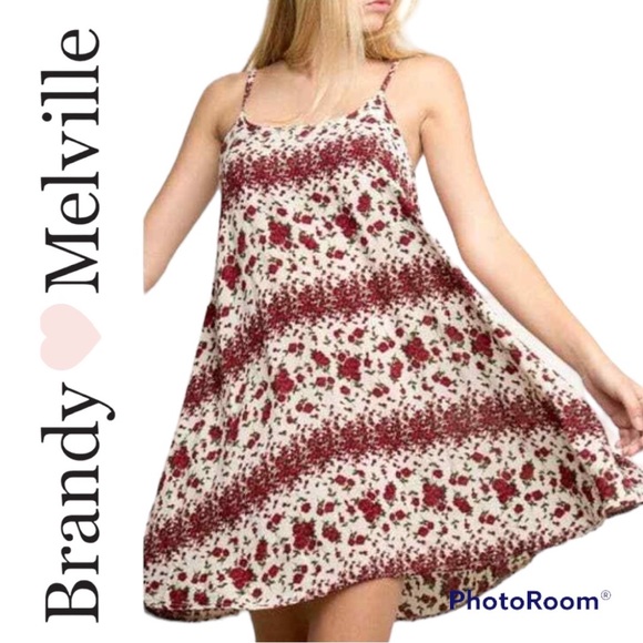 Brandy Melville | Dresses | Brandy Melville Gaby Red Roses Dress | Poshmark